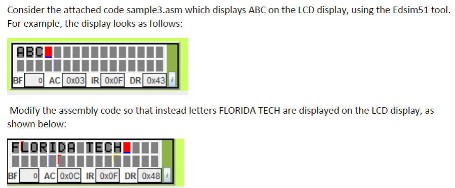 Solved EdSim51DI ; LCD Module Assembly Program Example ; | Chegg.com