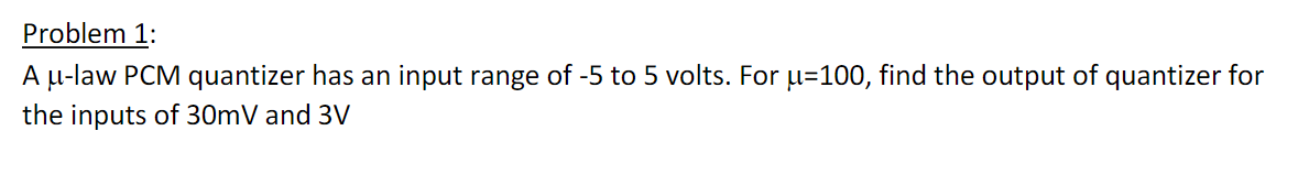 Solved Problem 1: Au-law PCM quantizer has an input range of | Chegg.com