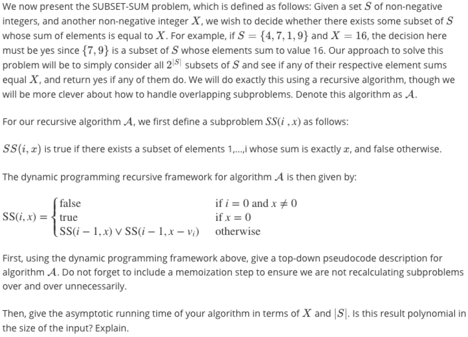 Solved We now present the SUBSET-SUM problem, which is | Chegg.com