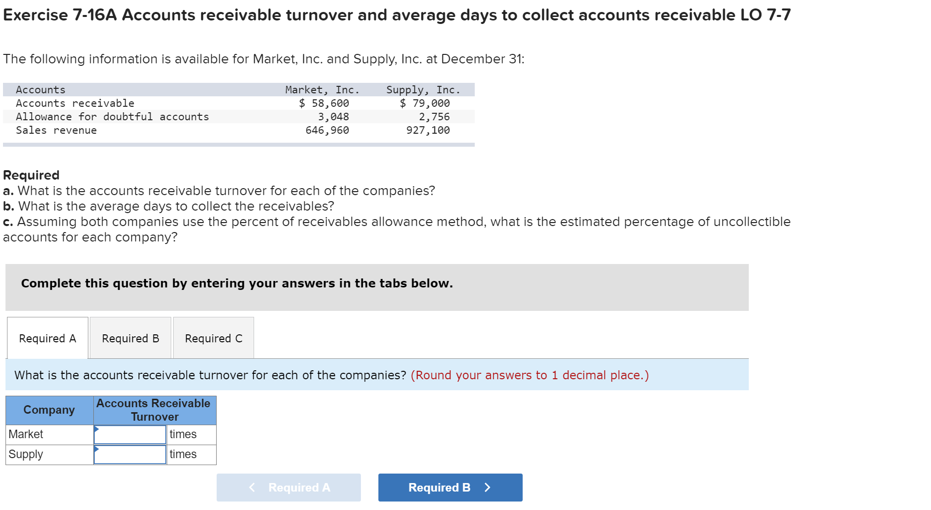 Solved Exercise 7-16A Accounts receivable turnover and | Chegg.com