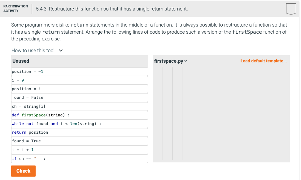 Solved 5.4.3: Restructure this function so that it has a | Chegg.com