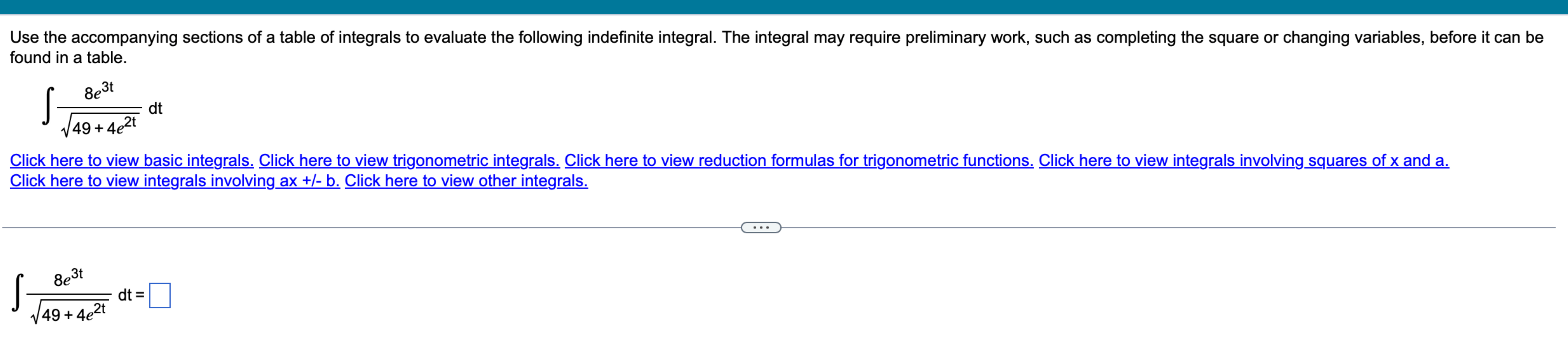 Solved Use the accompanying sections of a table of integrals | Chegg.com