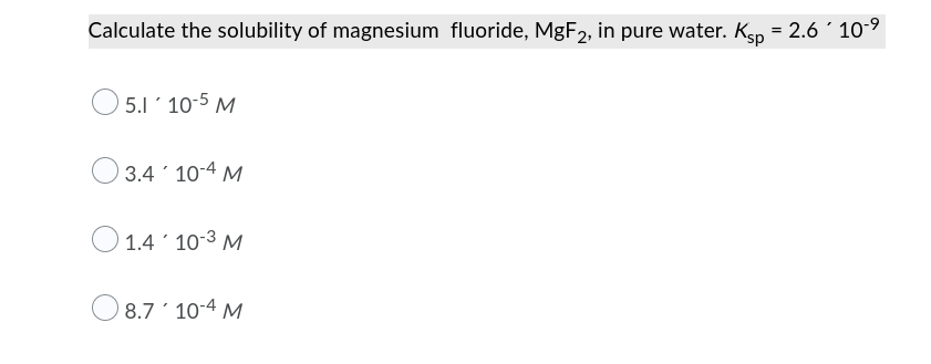 Solved Calculate the solubility of magnesium fluoride, MgF2, | Chegg.com