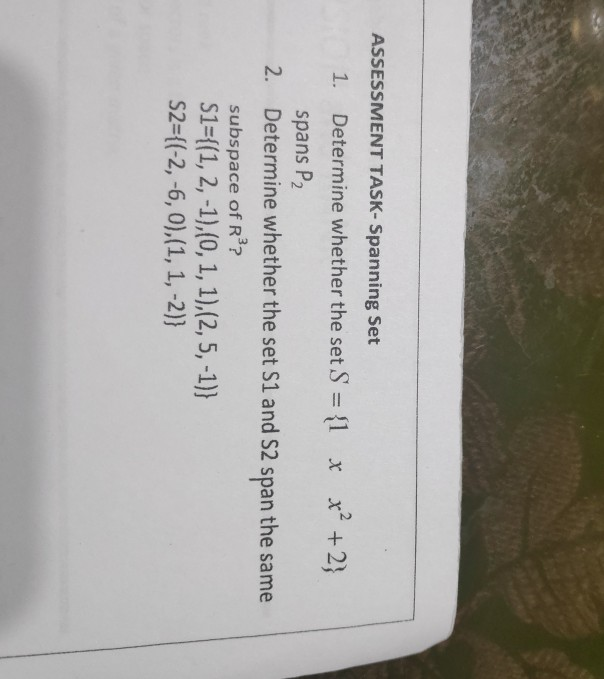 Solved ASSESSMENT TASK- Spanning Set x2+2) Determine whether | Chegg.com