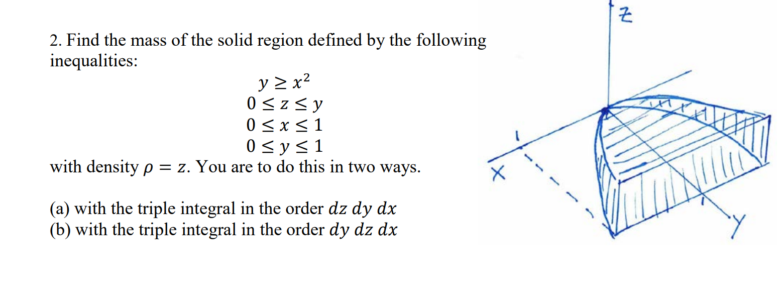 Solved Z 근 2. Find the mass of the solid region defined by | Chegg.com