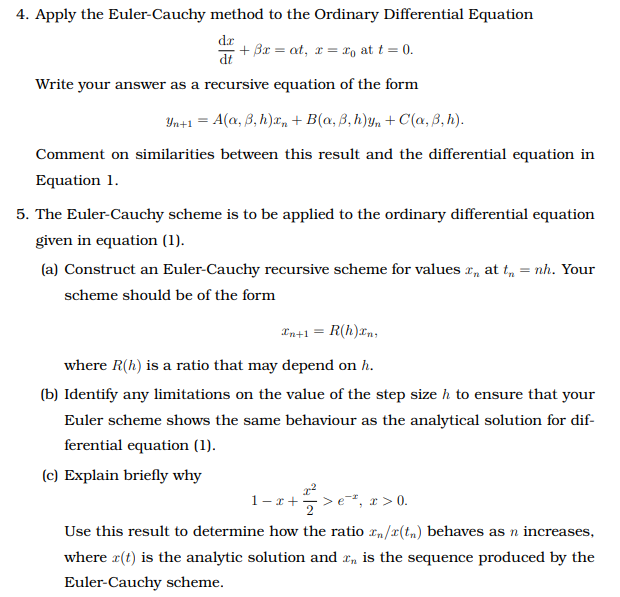4. Apply the Euler-Cauchy method to the Ordinary | Chegg.com