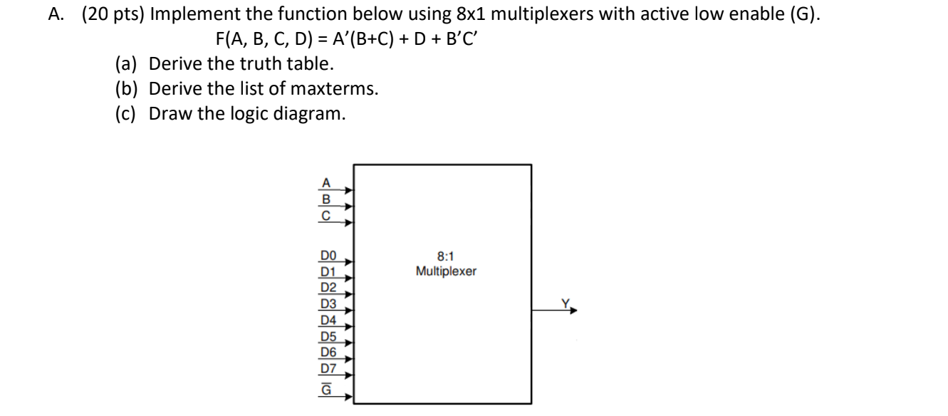 Solved A. (20 pts) Implement the function below using 8x1 | Chegg.com
