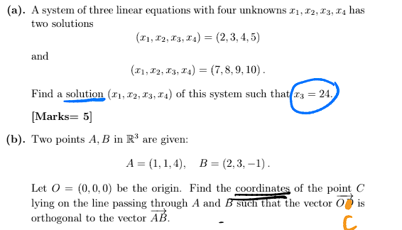 Solved (a). A system of three linear equations with four | Chegg.com