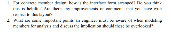 1. For concrete member design, how is the interface | Chegg.com