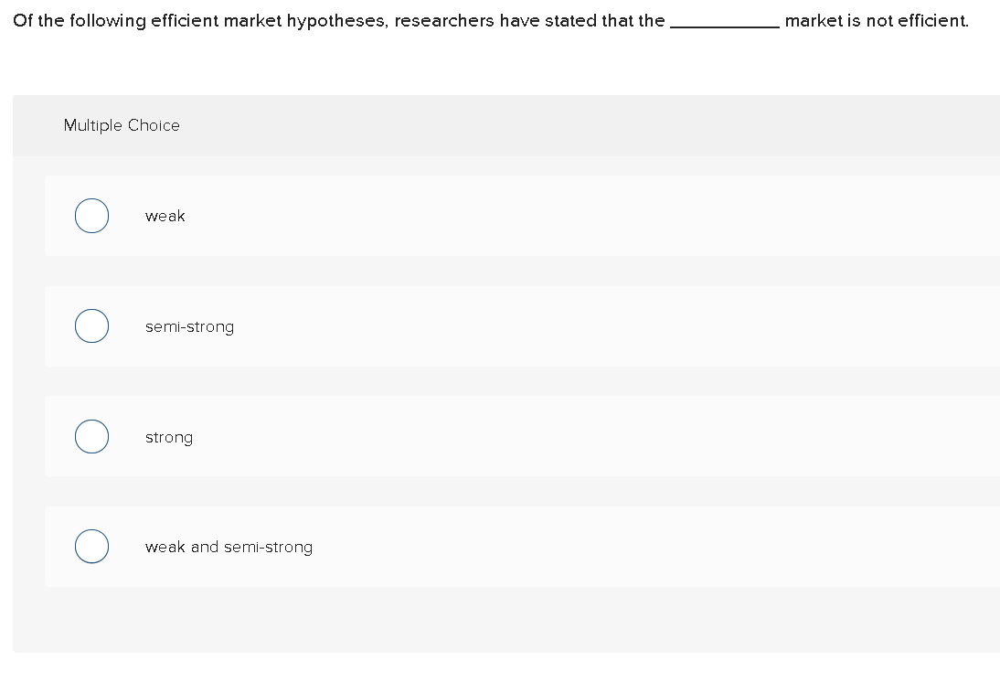 Solved Of the following efficient market hypotheses, | Chegg.com Solved Of the following efficient market hypotheses, | Chegg.com