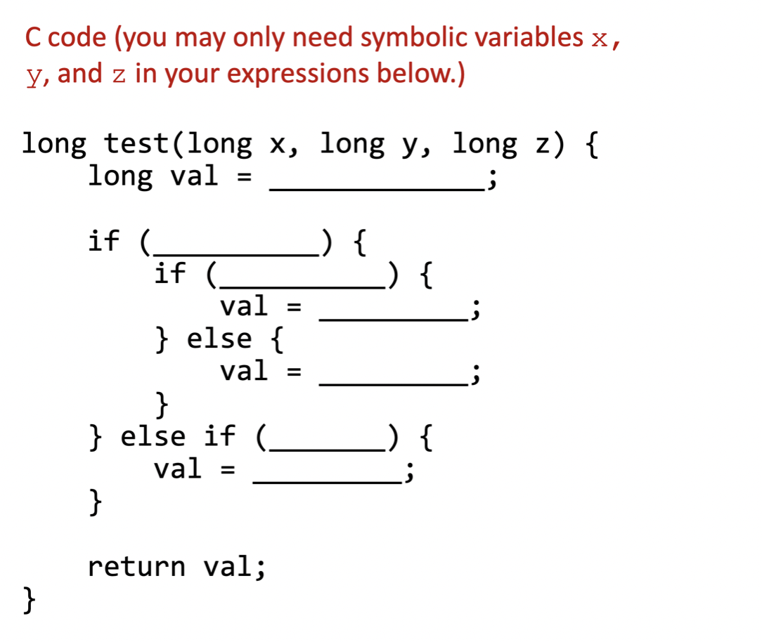 Solved Use the assembly code to fill in the missing parts of | Chegg.com