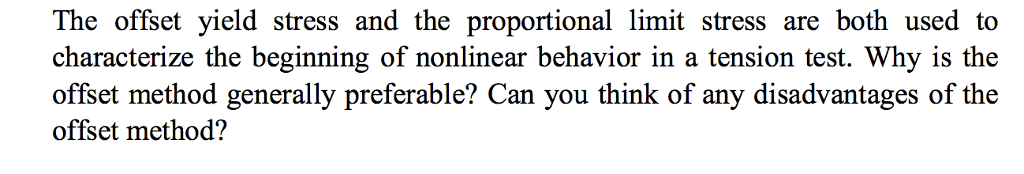 Solved The offset yield stress and the proportional limit | Chegg.com