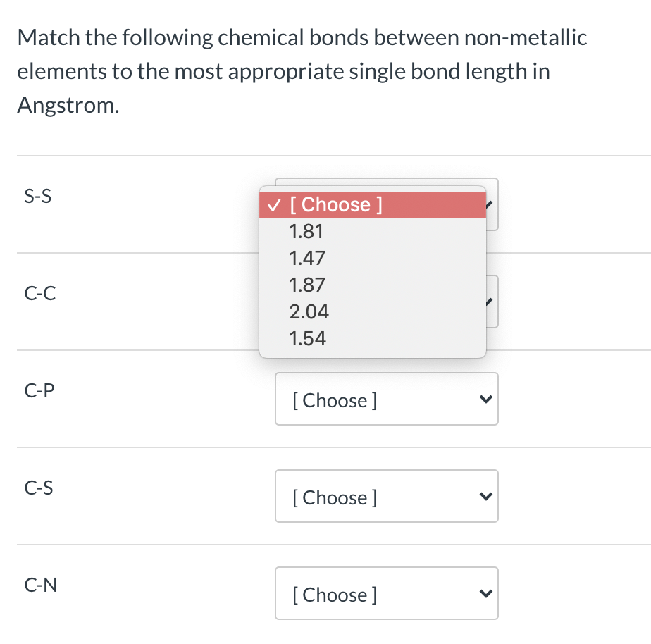 Solved Match the following chemical bonds between | Chegg.com
