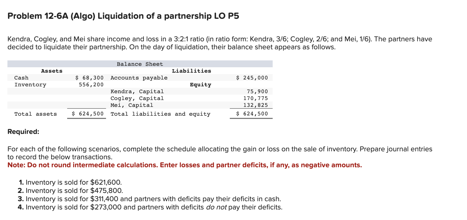 Solved Problem 12-6A (Algo) Liquidation of a partnership LO | Chegg.com