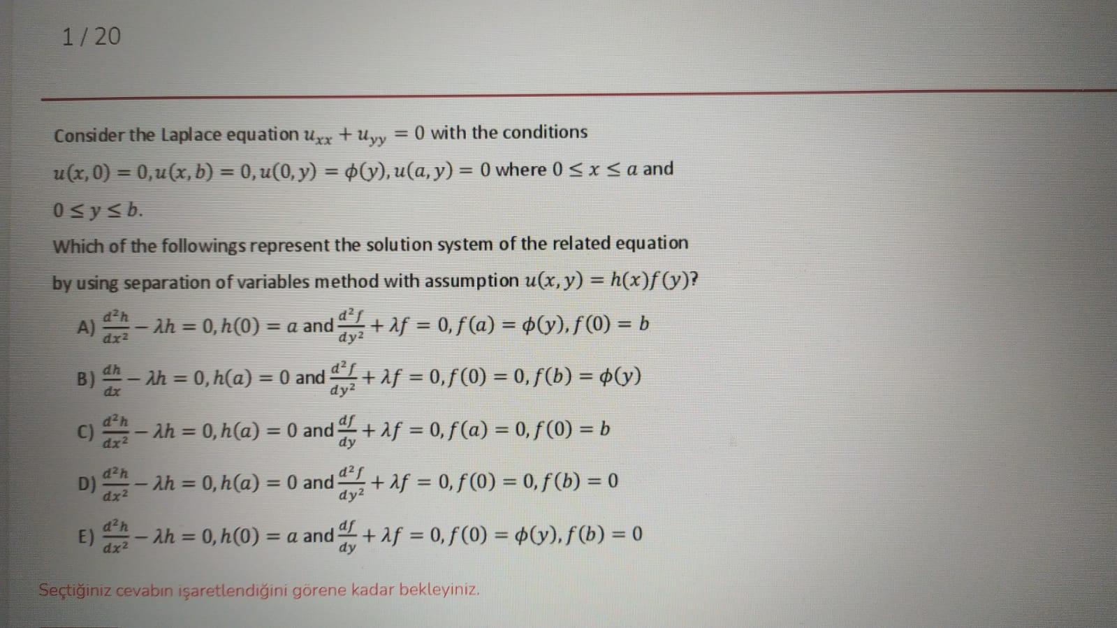 Solved 1/20 Consider the Laplace equation Uxx + Uyy = 0 with | Chegg.com