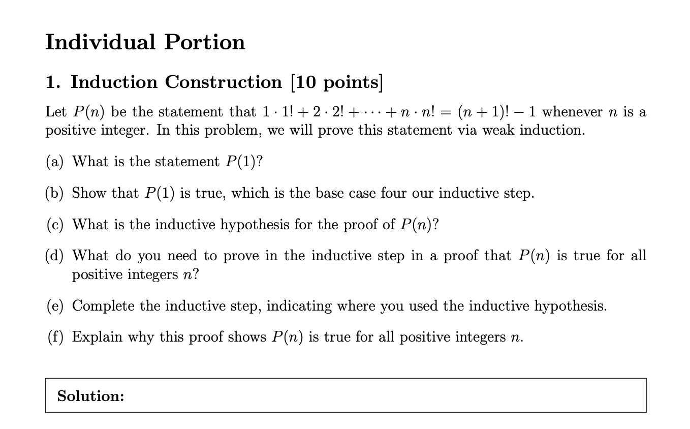 Solved 1. Induction Construction [10 points] Let P(n) be the | Chegg.com