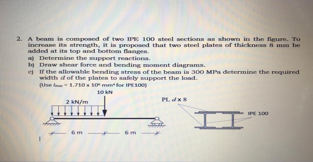 Solved 2. A beam is composed of two IPE 100 steel sections | Chegg.com