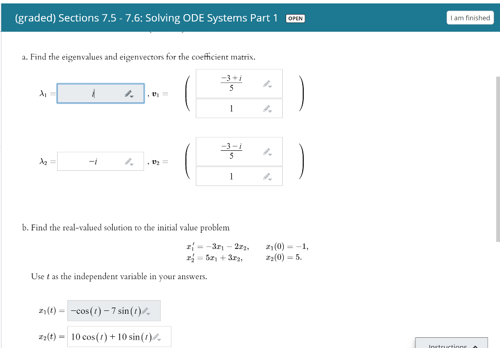 Solved (graded) Sections 7.5 - 7.6: Solving ODE Systems Part | Chegg.com