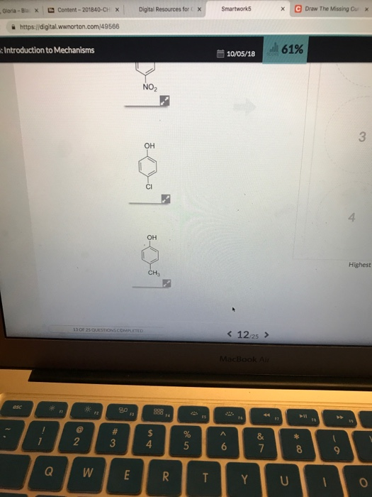 Solved 12 Question (5 points) Rank the following acids from | Chegg.com