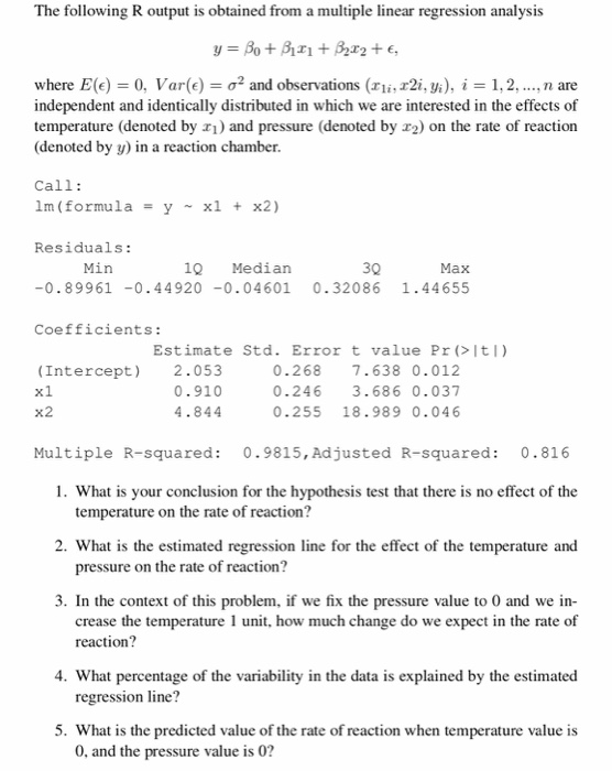 Solved The following R output is obtained from a multiple | Chegg.com