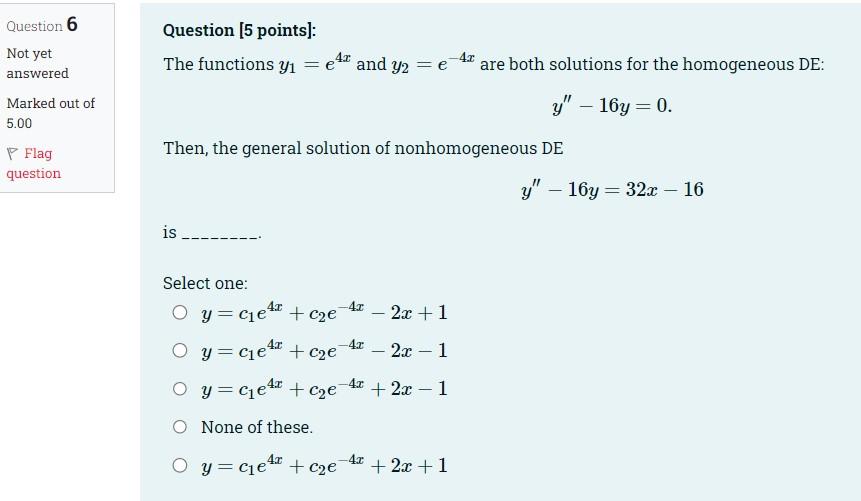 Solved Question [5 points]: The functions y1=e4x and y2=e−4x | Chegg.com