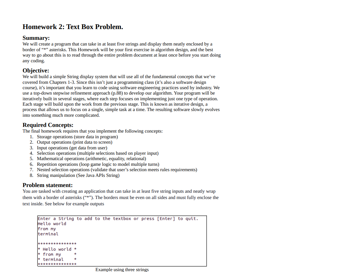 Solved Homework 2: Text Box Problem. Summary: We will create | Chegg.com