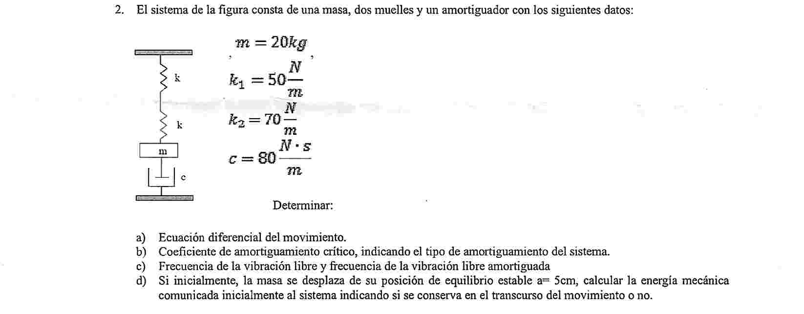 Solved by an EXPERT 2. ﻿El sistema de la figura consta de una masa, dos | Chegg.com