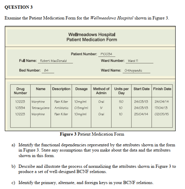 Solved QUESTION 3 Examine the Patient Medication Form for | Chegg.com