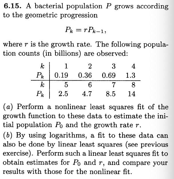 Solved 6.15. A bacterial population P grows according to the | Chegg.com