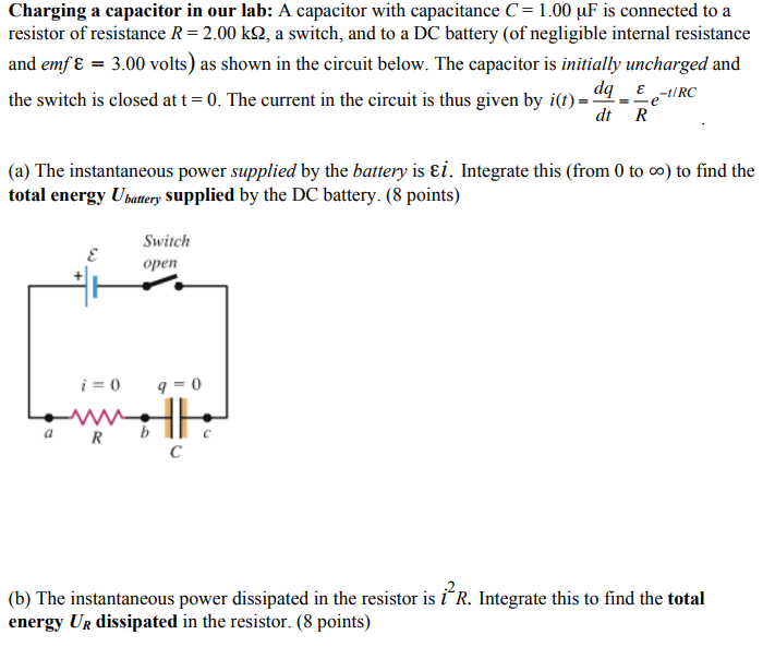 Solved Charging a capacitor in our lab: A capacitor with | Chegg.com