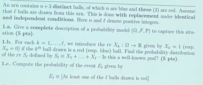 Solved An urn contains n+3 distinct balls, of which n are | Chegg.com