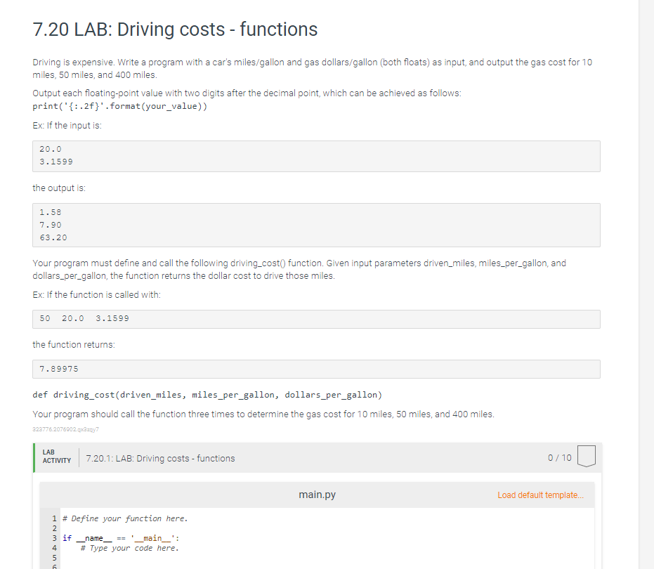Solved 720 Lab Driving Costs Functions Driving Is 
