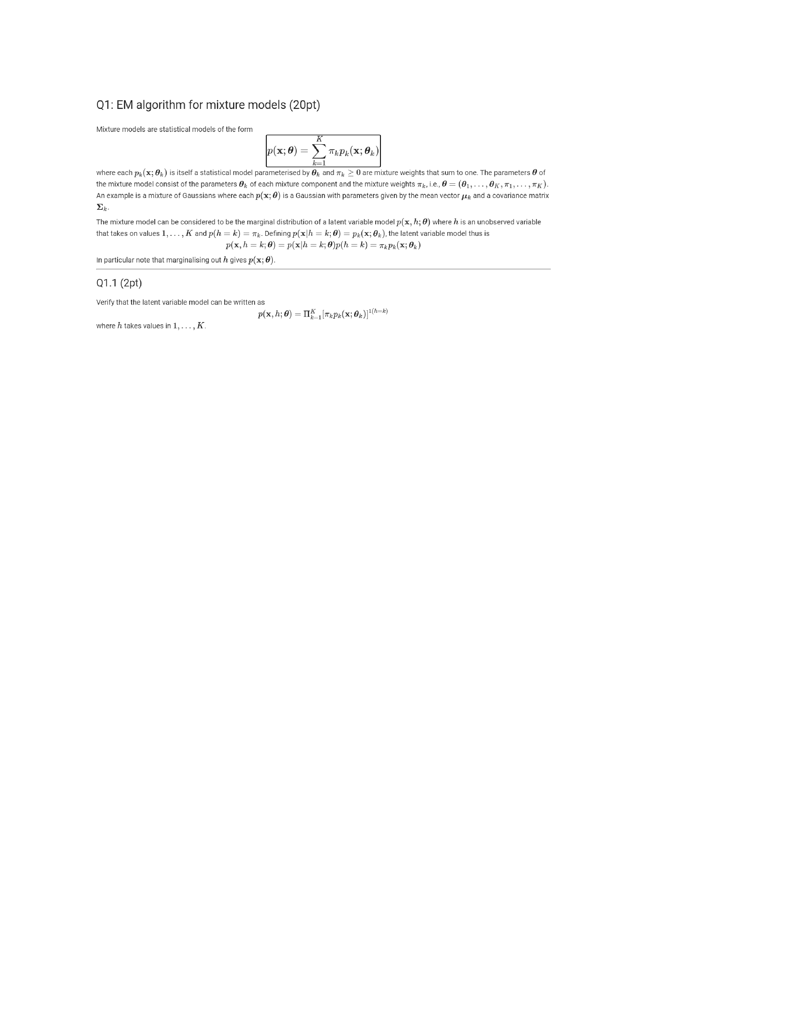 Q1: EM algorithm for mixture models (20pt)Mixture | Chegg.com