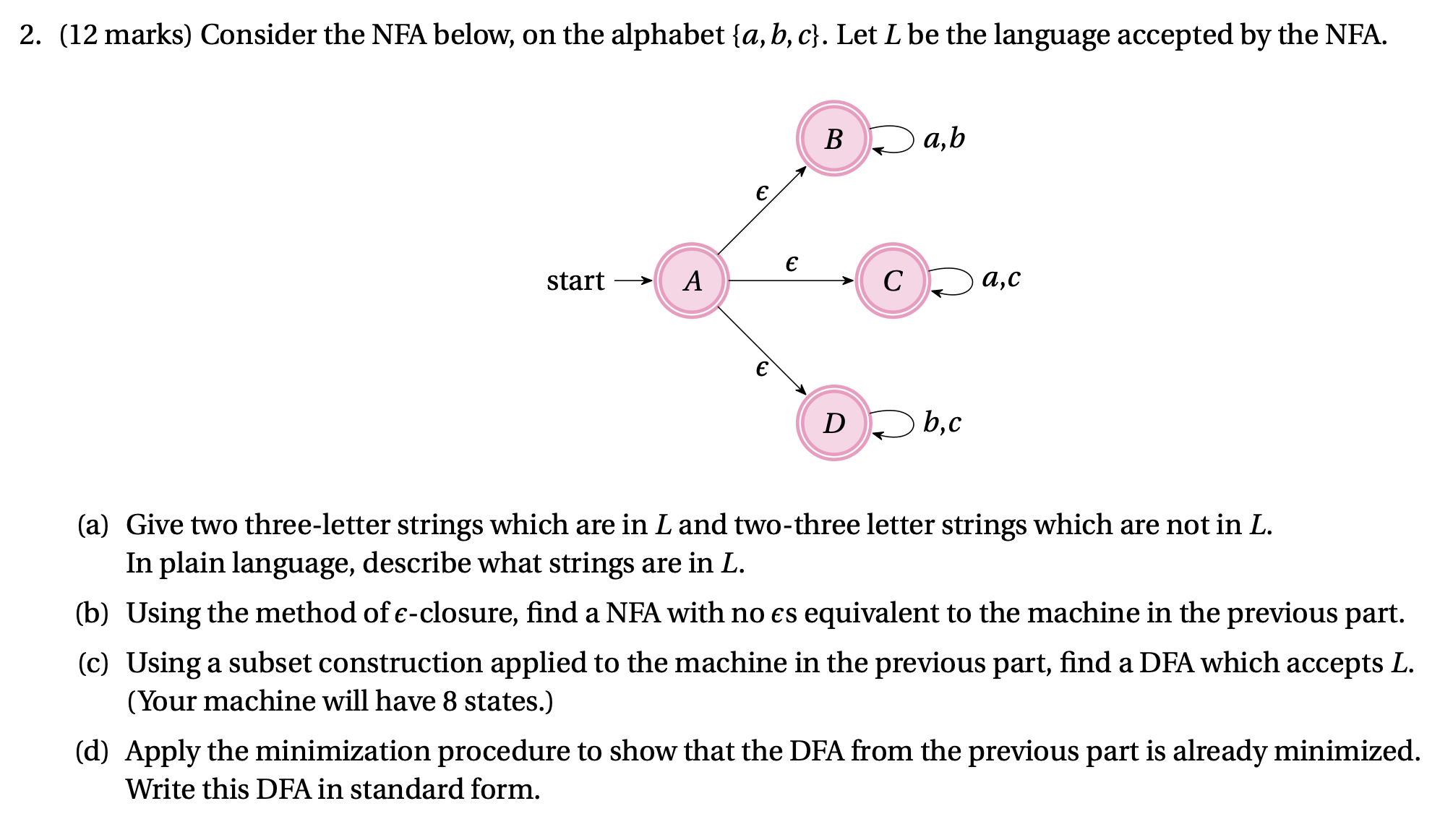 2. (12 marks) Consider the NFA below, on the alphabet | Chegg.com
