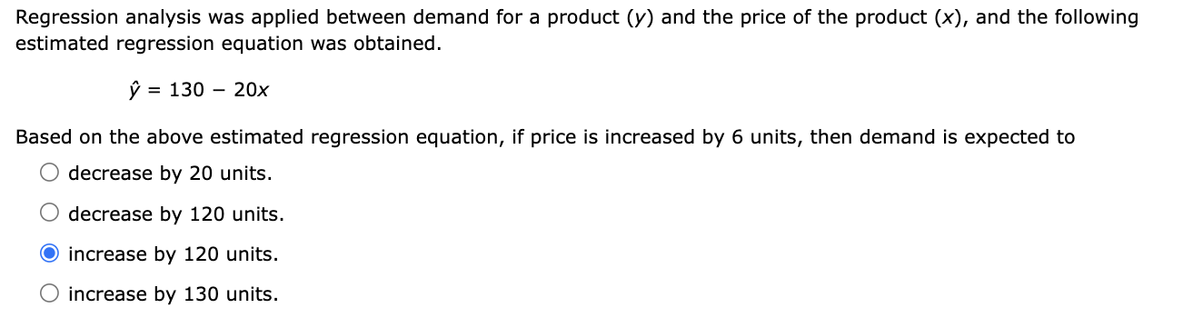 Solved Regression analysis was applied between demand for a | Chegg.com