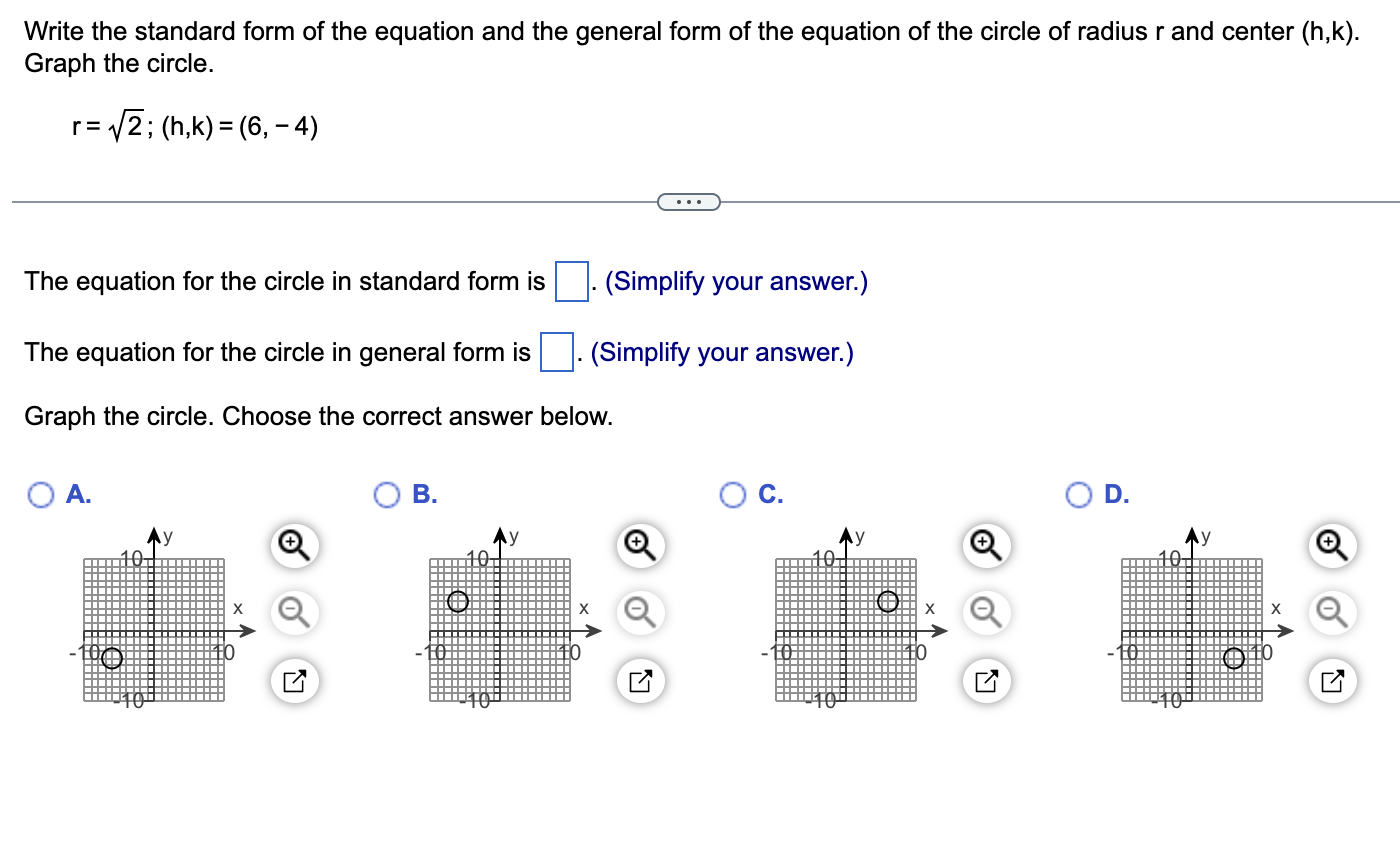Solved Write the standard form of the equation and the | Chegg.com