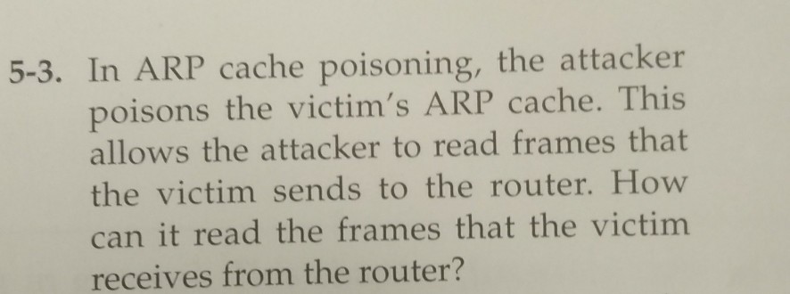 Solved 5-3. In ARP cache poisoning, the attacker poisons the | Chegg.com