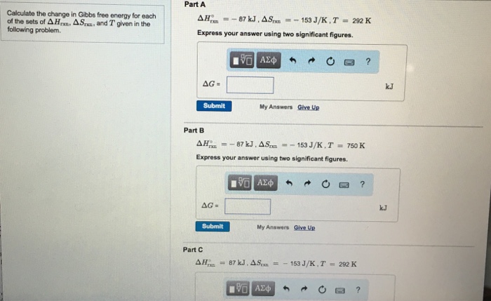 Solved Calculate the change in Gibbs free energy for each of | Chegg.com
