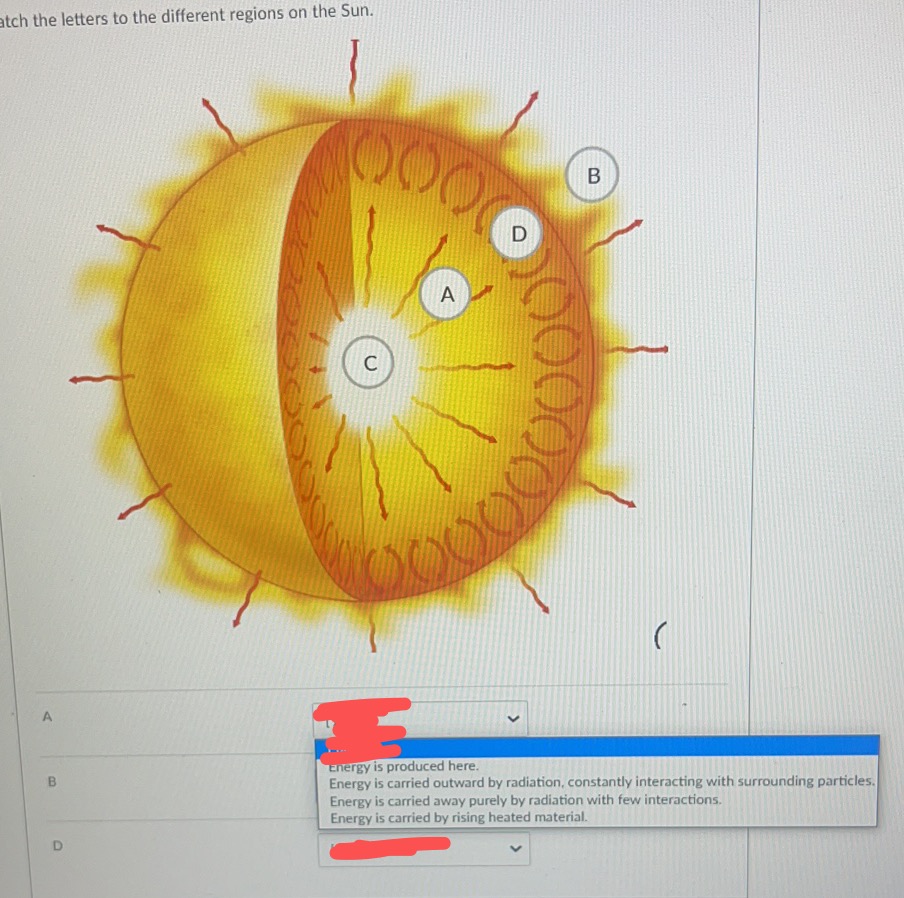 Solved atch the letters to the different regions on the Sun. | Chegg.com