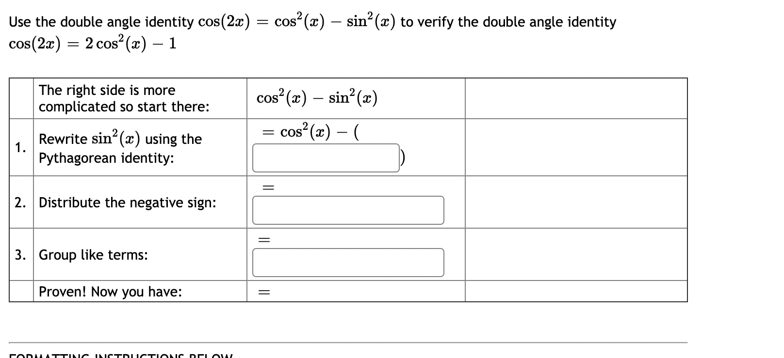 Solved Use the double angle identity cos(2x) = cosº (a) – | Chegg.com