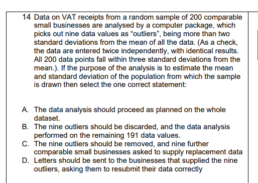 Solved 14 Data on VAT receipts from a random sample of 200 | Chegg.com