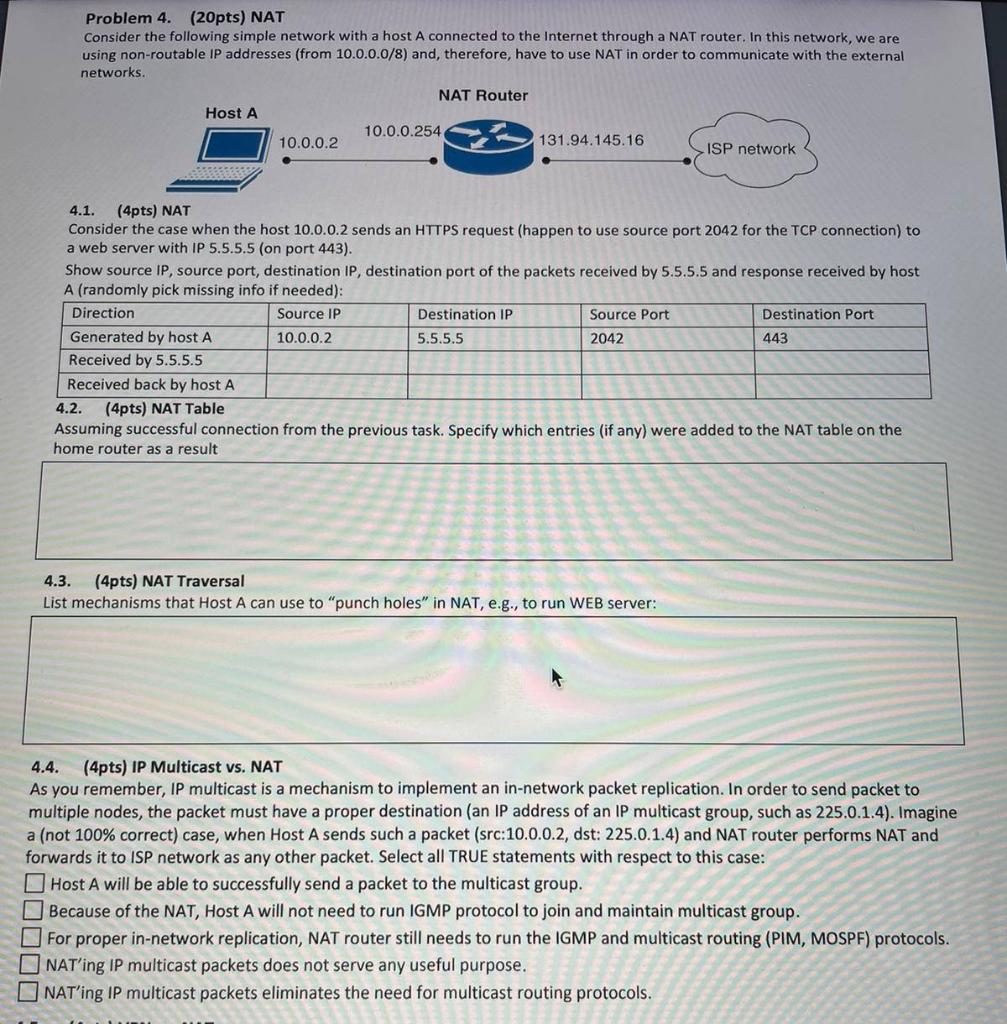 Problem 4. (20pts) NAT Consider the following simple | Chegg.com
