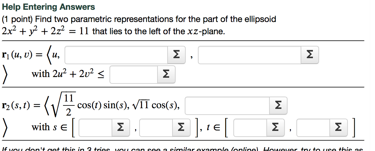 Solved Help Entering Answers (1 point) Find two parametric | Chegg.com
