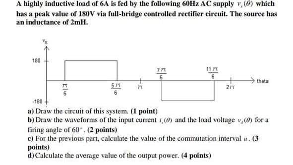 Solved A highly inductive load of 6A is fed by the following | Chegg.com