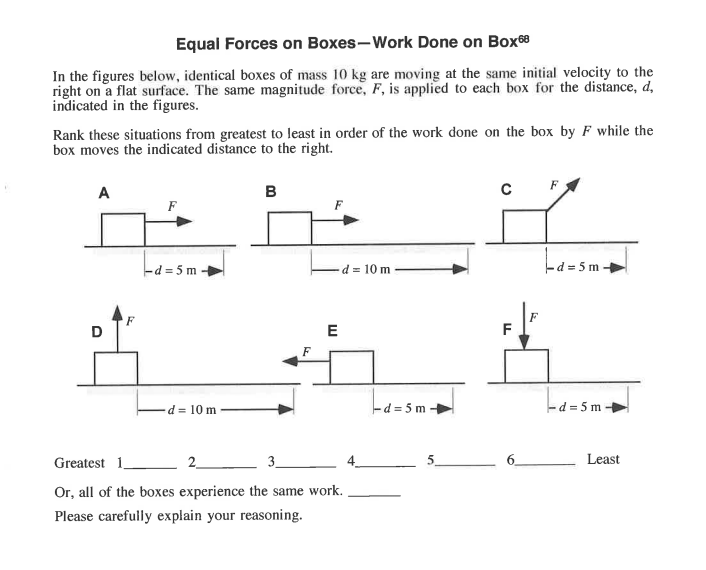 Solved Equal Forces on Boxes-Work Done on Box In the figures | Chegg.com