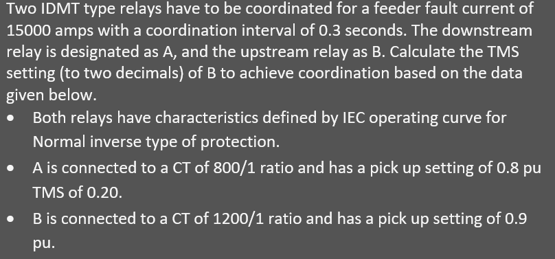 Solved Two IDMT type relays have to be coordinated for a | Chegg.com