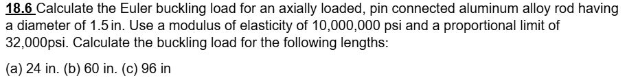 Solved 18.6 ﻿Calculate the Euler buckling load for an | Chegg.com