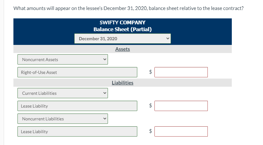 Solved On January 1, 2020, Swifty Company contracts to lease | Chegg.com