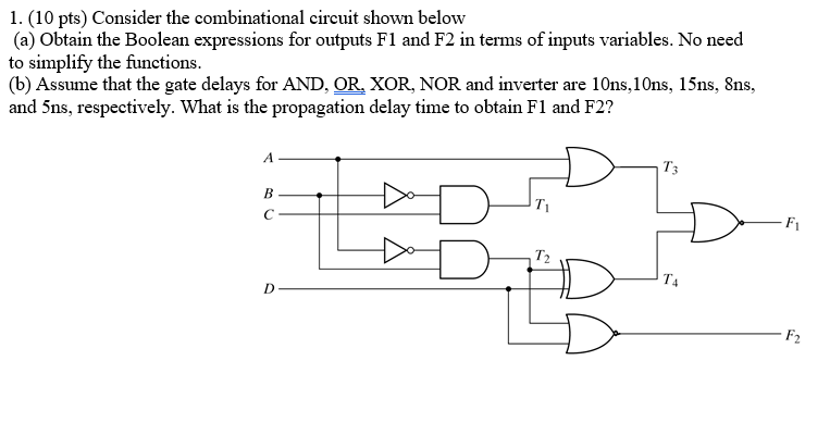 Solved 1. (10 pts) Consider the combinational circuit shown | Chegg.com