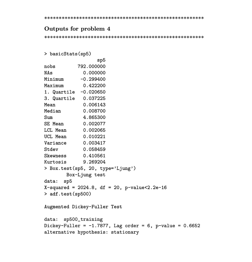 Solved 4. Consider the outputs of the monthly log returns of | Chegg.com